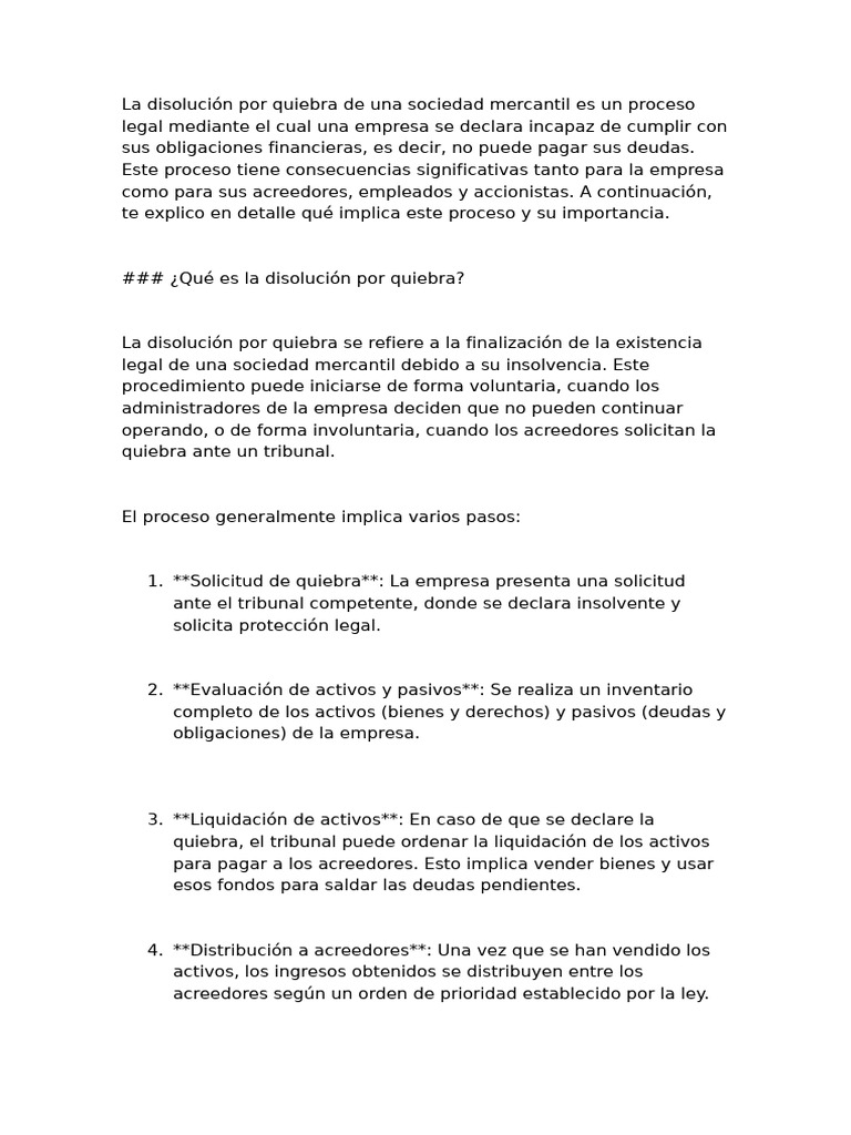 Disolución Por Quiebra | PDF | Bancarrota | Liquidación