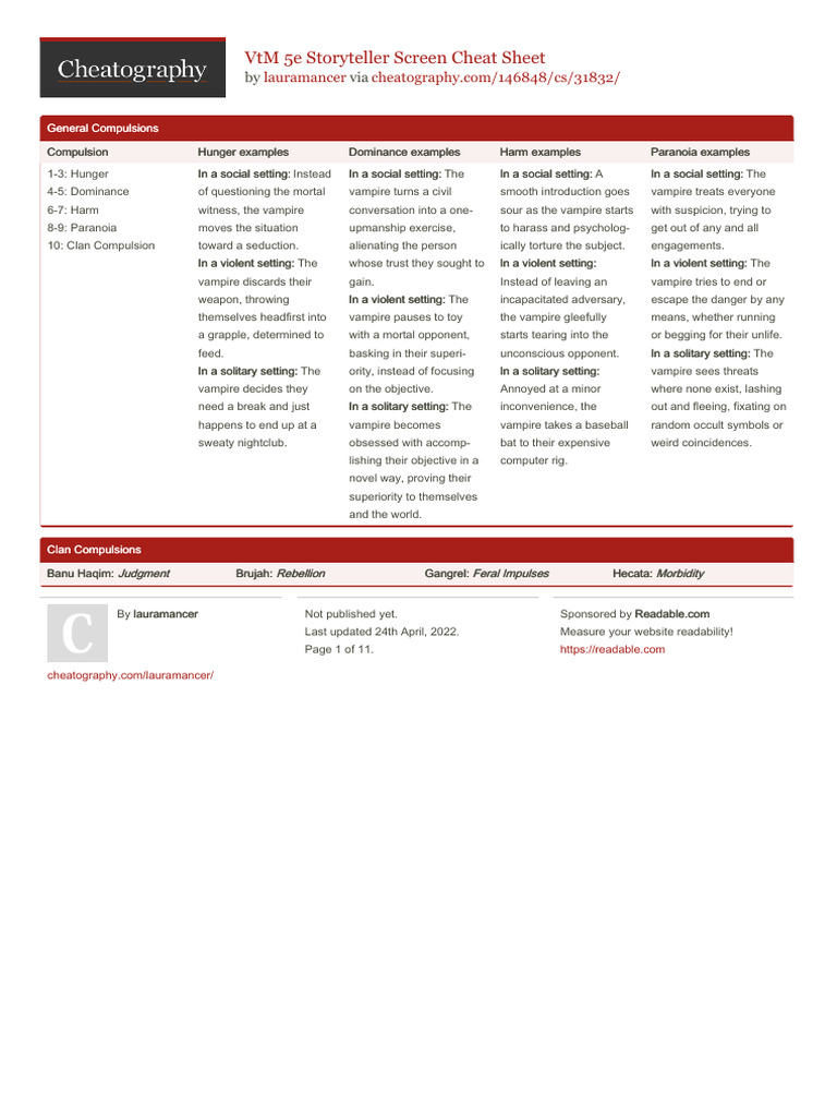 VTM 5e Storyteller Screen | PDF | Vampires