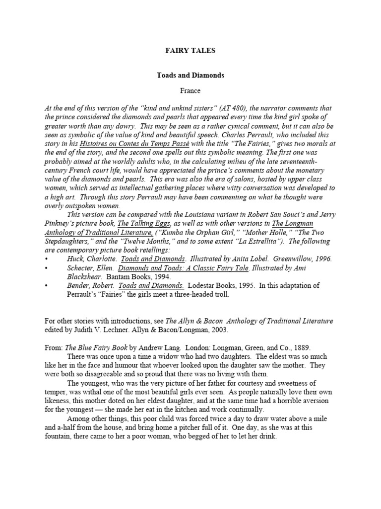 Toads Diamonds | PDF | Fairy Tales | Traditional Stories