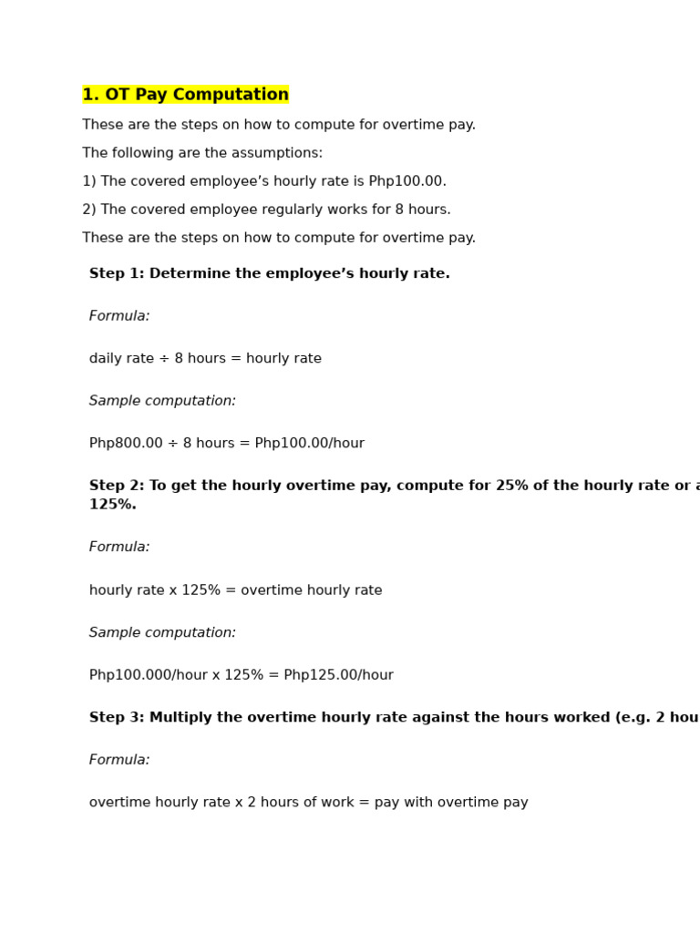 Ot - ND - Holiday Pay Computation | PDF | Overtime | Employment ...