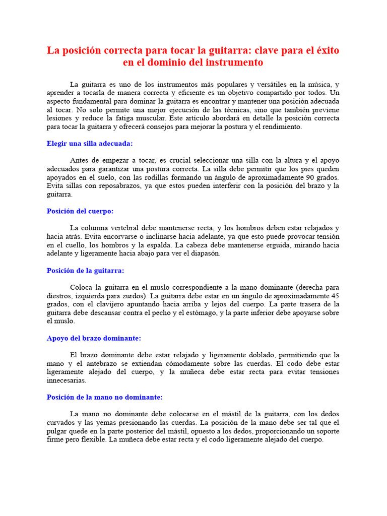 Posición Correcta para Tocar Guitarra | PDF | Guitarras | Instrumentos ...