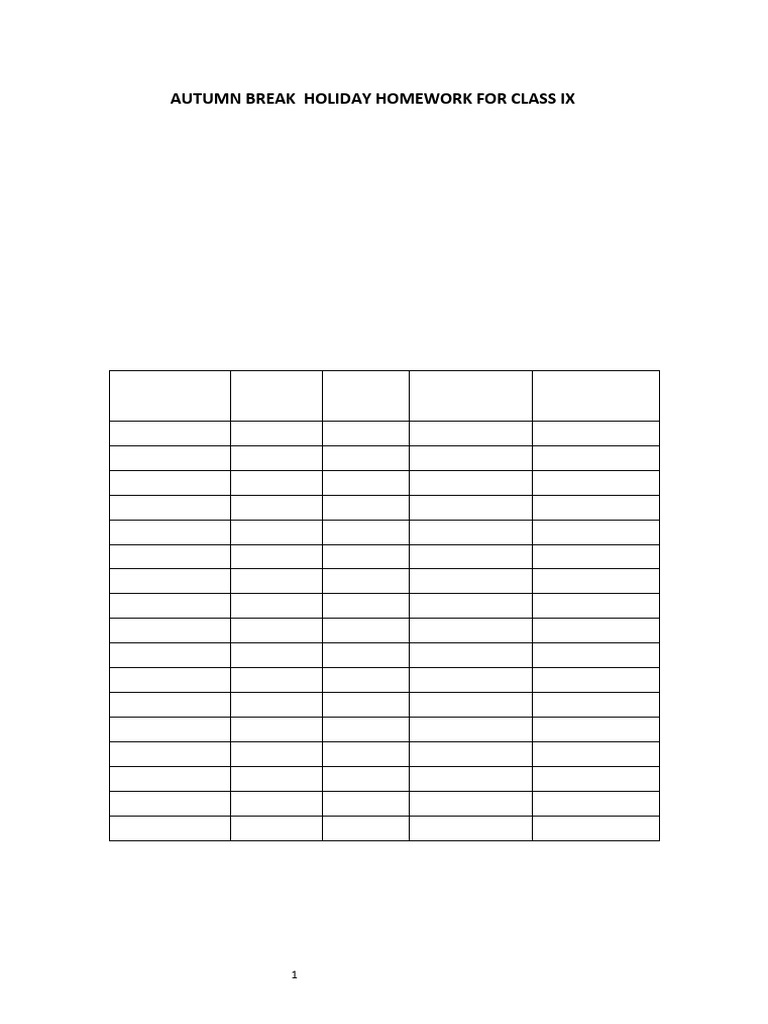 Autumn Break Holiday Homework For Class Ix | PDF