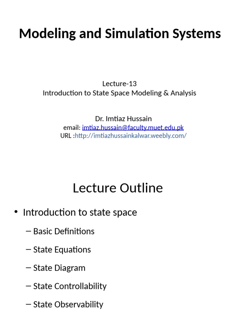 Lecture 13 Introduction To State Space Modeling Analysis | PDF | Control Theory | Vector Space