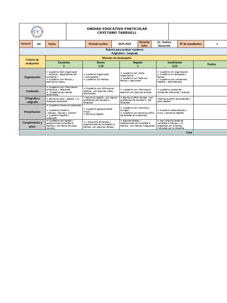 Rubrica para Evaluar Cuaderno | PDF | Cognición | Comunicación humana
