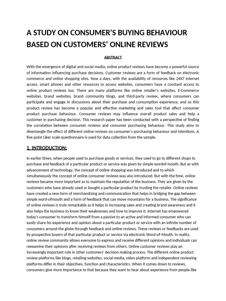 Impact of Online Reviews on Buying Behavior | PDF | Consumer Behaviour ...