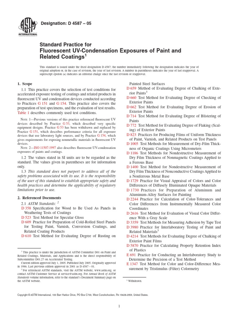 Fluorescent UV-Condensation Exposures of Paint and Related Coatings | PDF | Ultraviolet | Statistics