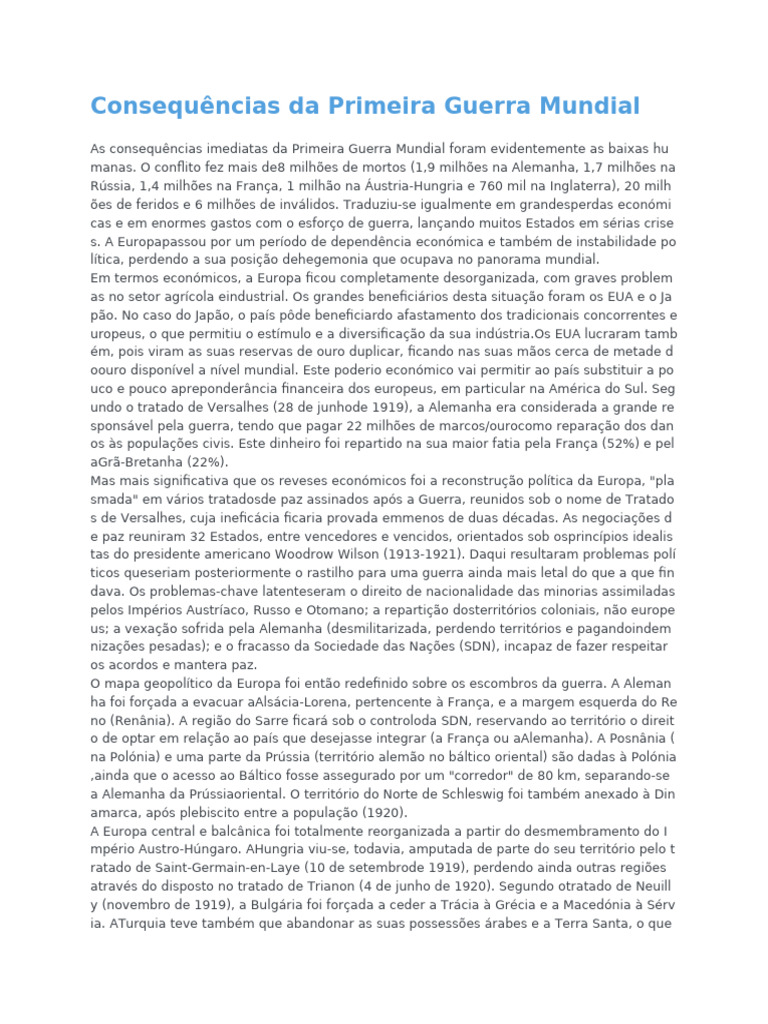 Consequências Da Primeira Guerra Mundial | PDF | Áustria Hungria | Europa