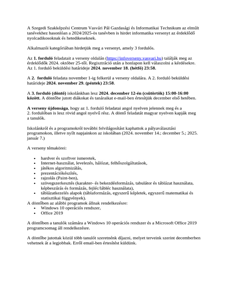 Informatika Verseny | PDF