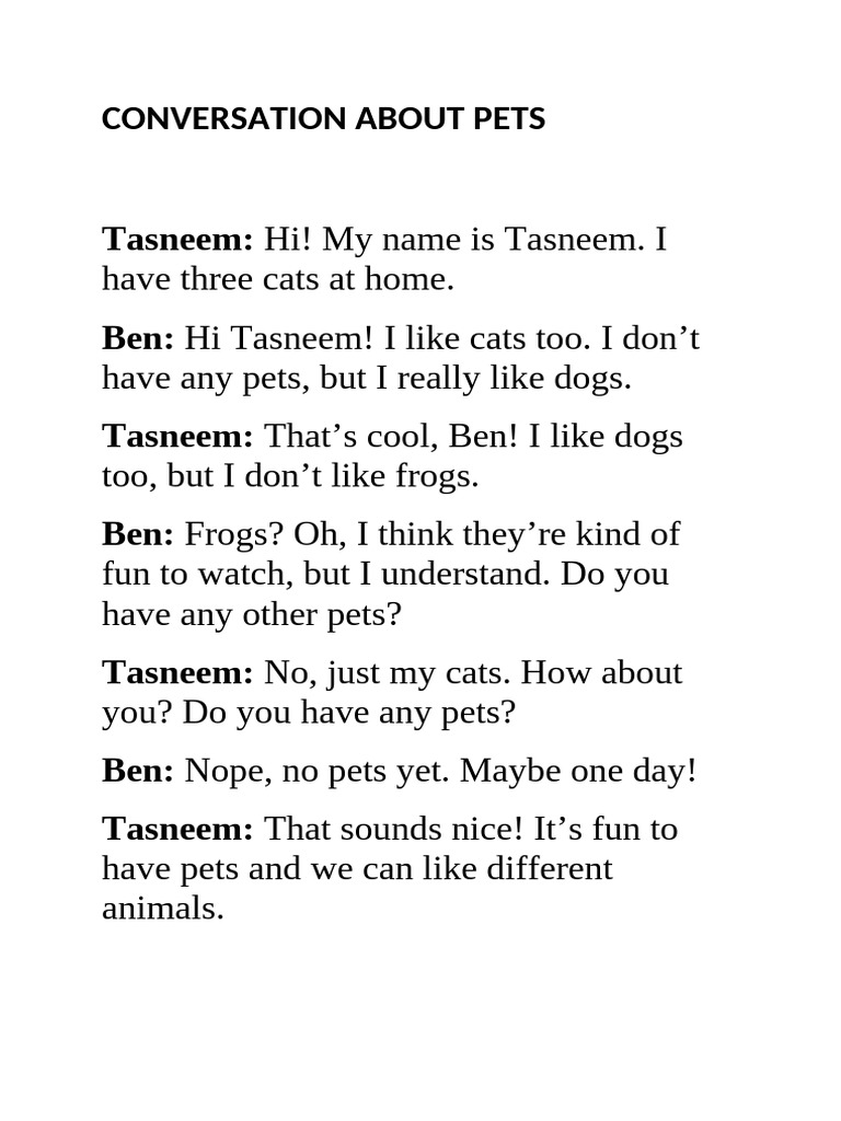 Conversation About Pets | PDF | Language Arts & Discipline