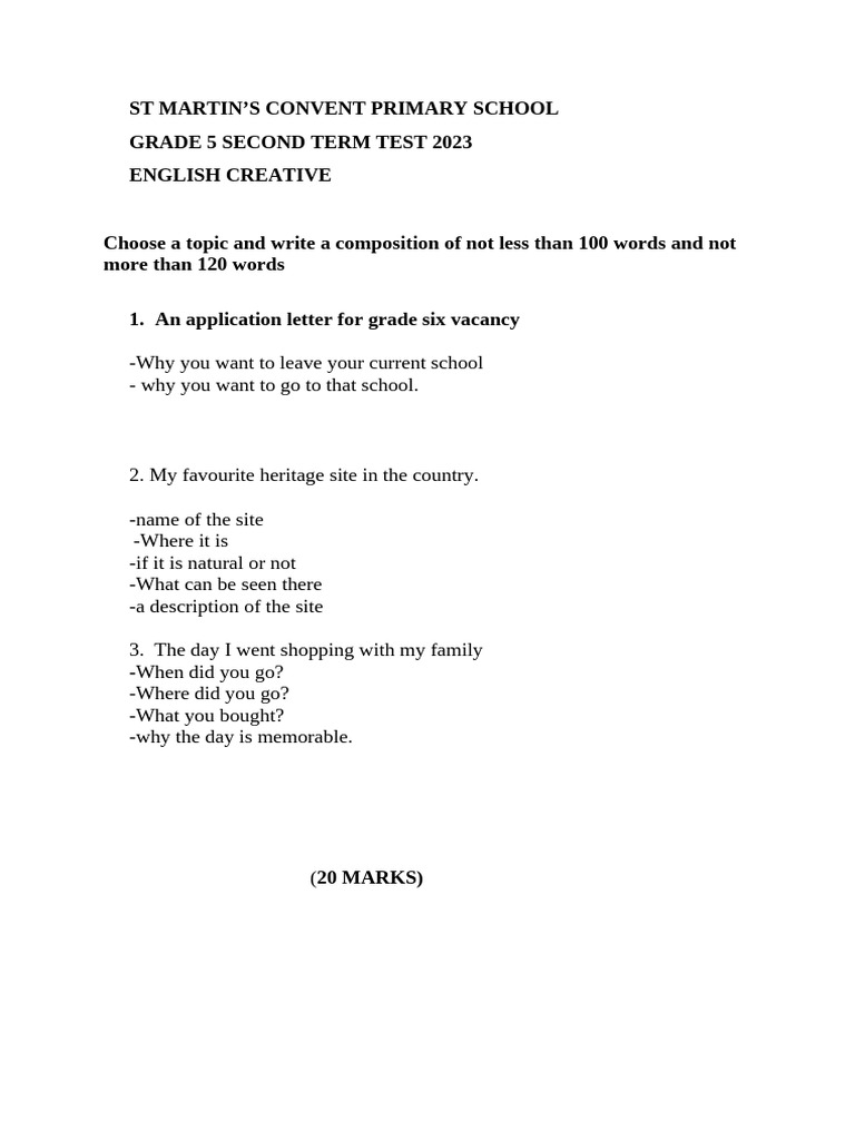 Grade 5 Term 2 Language Tests 2023 | PDF | Linguistics