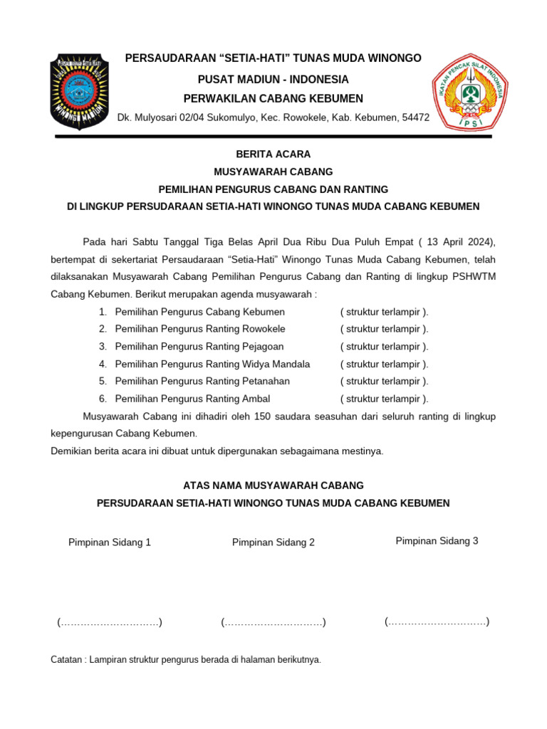 Berita Acara Muscab 2024 - 065859 | PDF