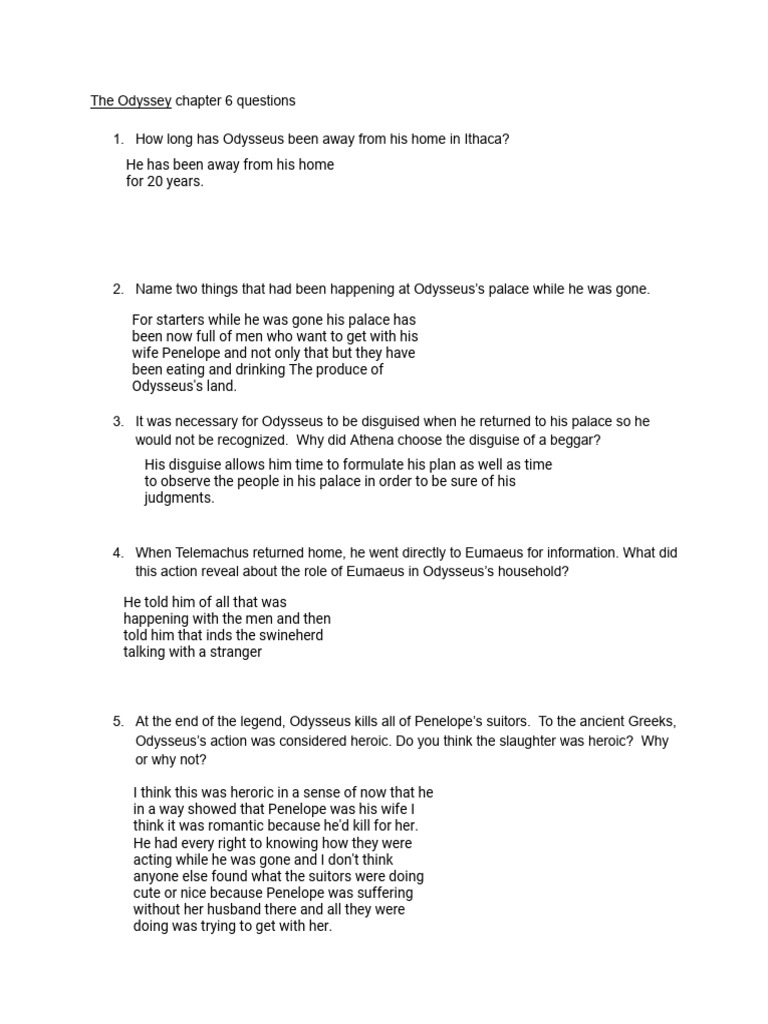 The Odyssey Chapter 6 Questions | PDF | Mystery, Thriller & Crime Fiction