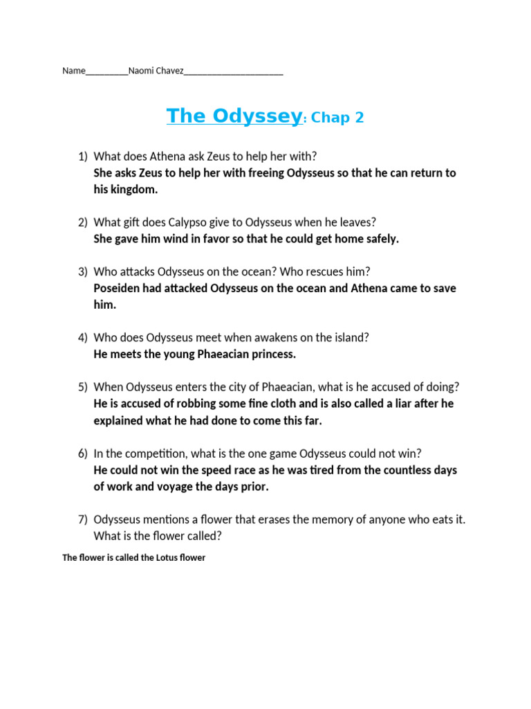 The Odyssey Chapter 2 Questions Graphic Novel | PDF | Travel