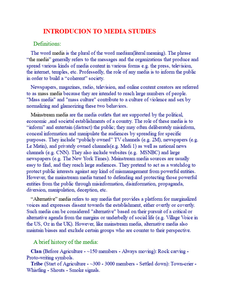 Introduction To Media Studies | PDF | Mass Media | Media Manipulation