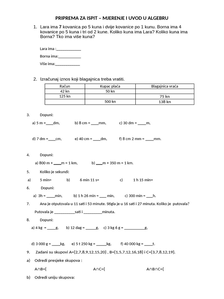 Priprema Za Ispit Mjerenje I Uvod U Algebru 1 | PDF