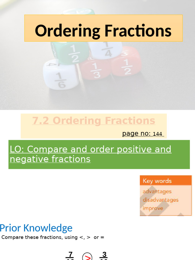 7.2 Ordering Fractions | PDF | Arithmetic | Lexicology