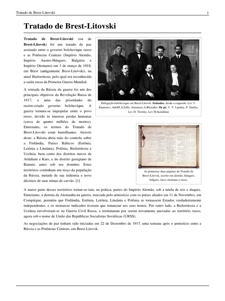 Tratado de Brest Litovski | PDF | Turismo | História
