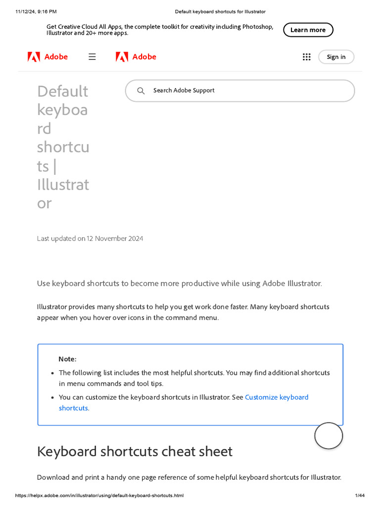 Default Keyboard Shortcuts For Illustrator | PDF | Keyboard Shortcut | Software