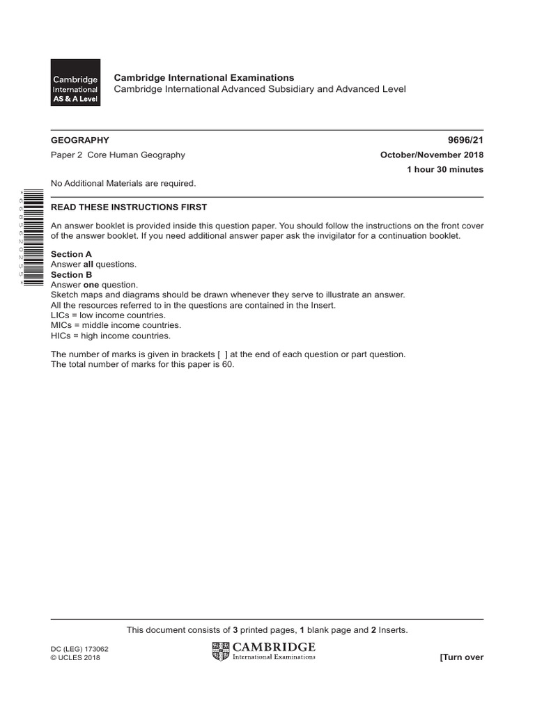 Cambridge A Level Geography Paper 2 | PDF | Total Fertility Rate ...