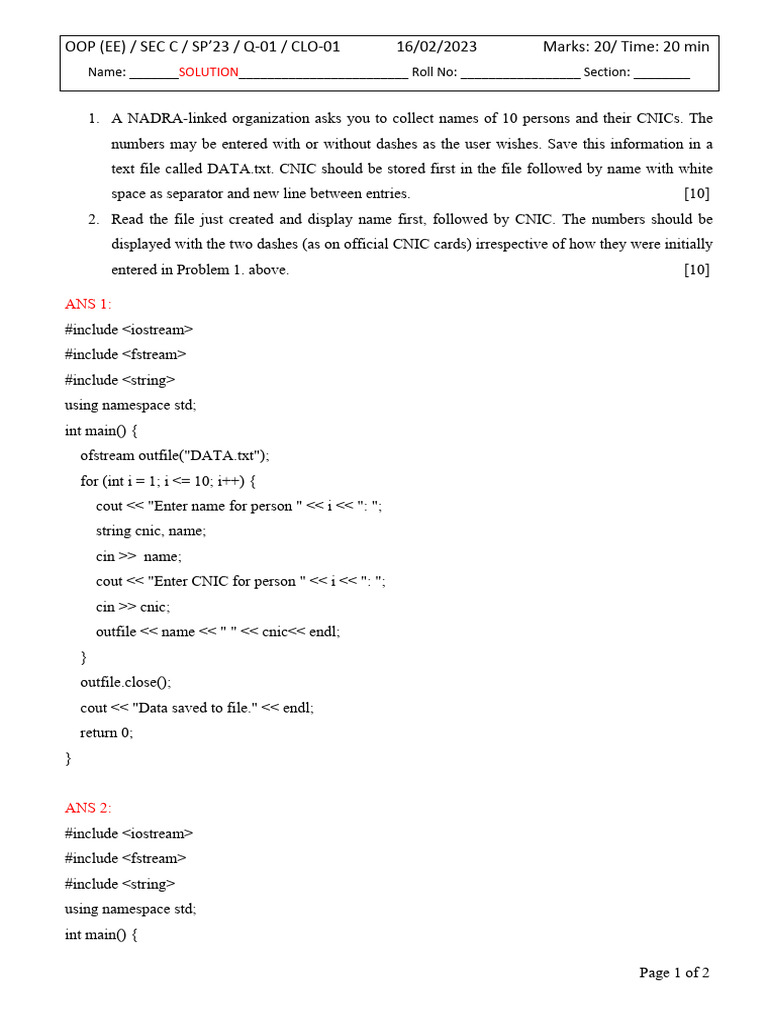 Q#01 - Sol | PDF | Computing | Computer Programming
