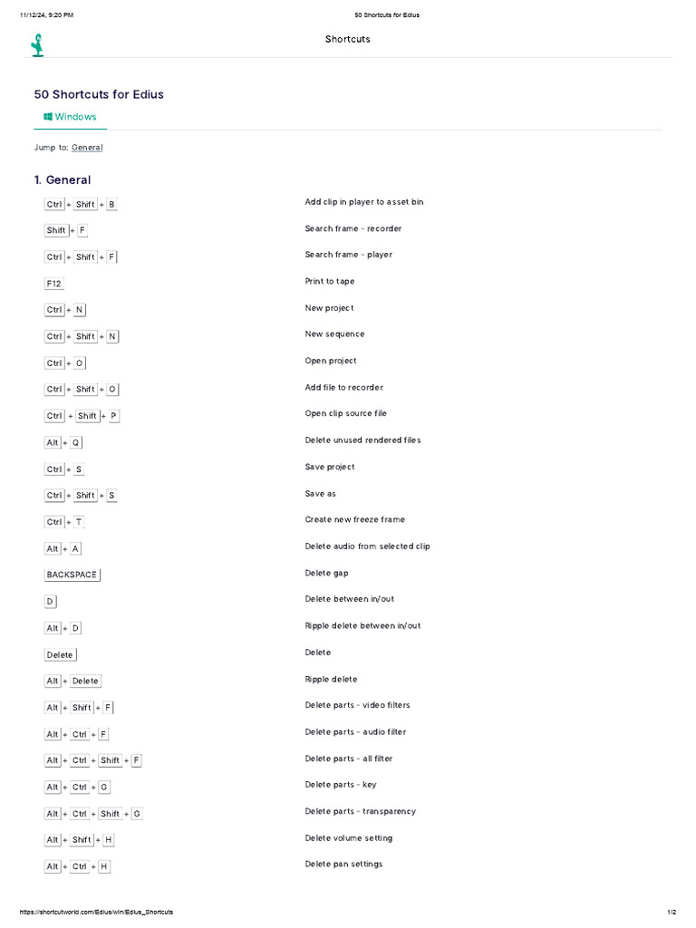Edius Shortcut Keys Overview | PDF | Computing | Software