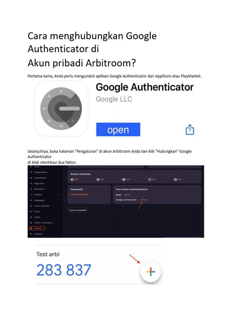 How To Connect Google Authenticator in Arbitroom Personal Account | PDF