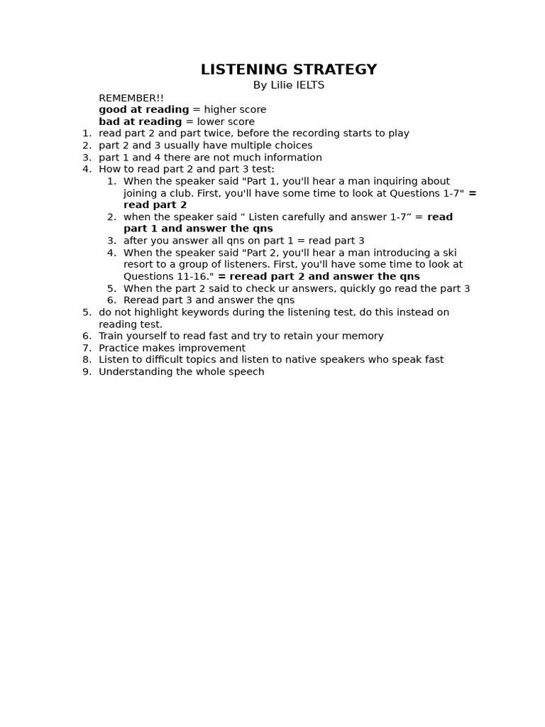 Listening and Reading Strategies | PDF | Career & Growth