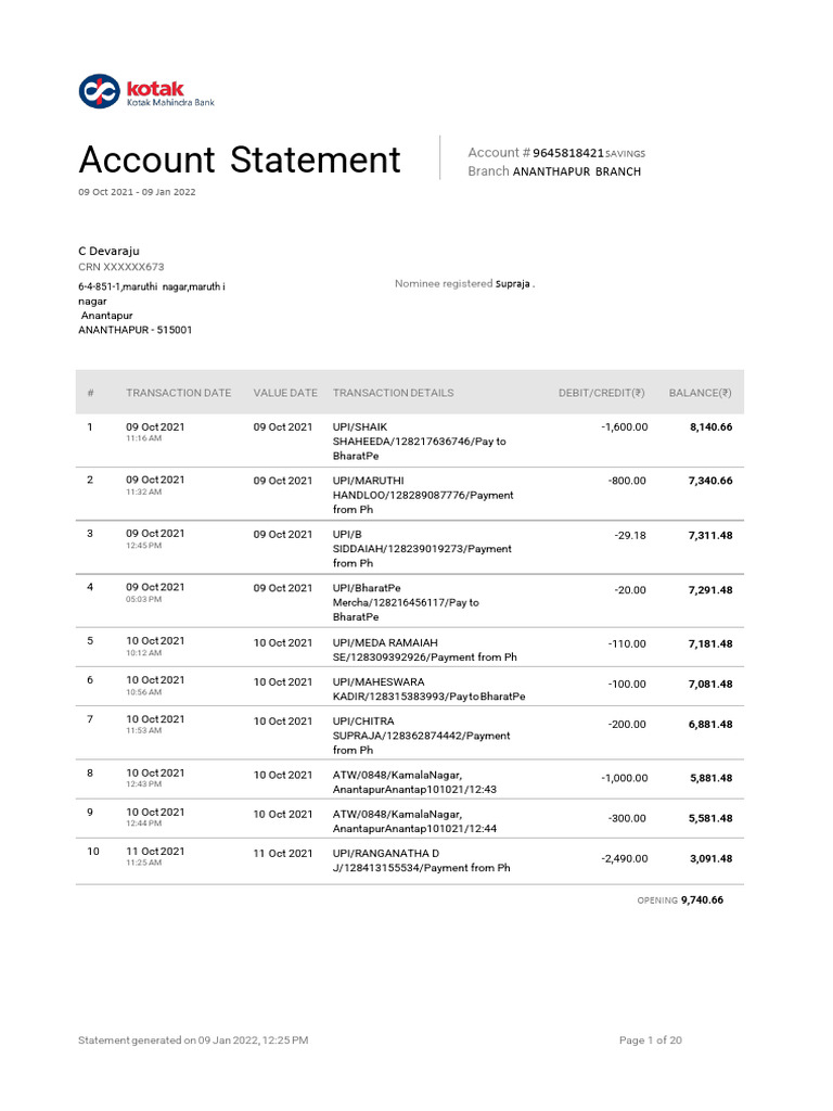 Savings Account Statement Oct-Jan | PDF | Debits And Credits | Payments