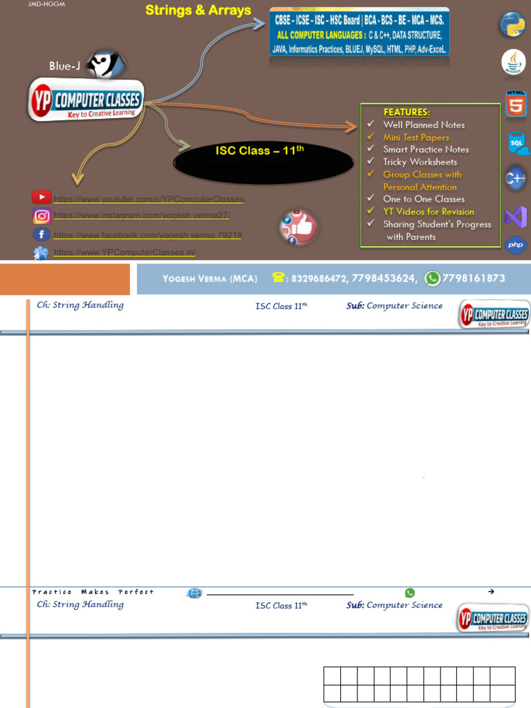 Ypcc Icse 11th String Handlingandarray Pdf String Computer Science Boolean Data Type