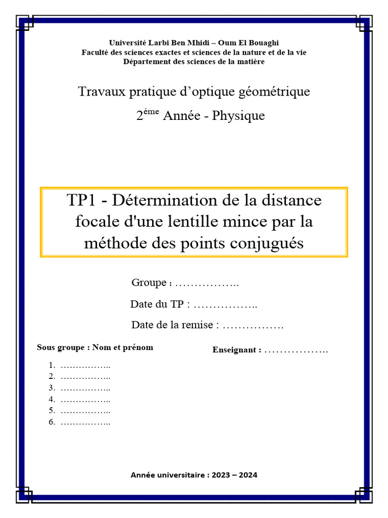 Page de garde TP d'optique géométrique | PDF | Radiation ...