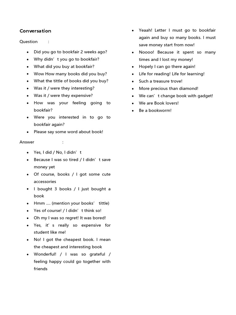 Conversation About Past Activity | PDF