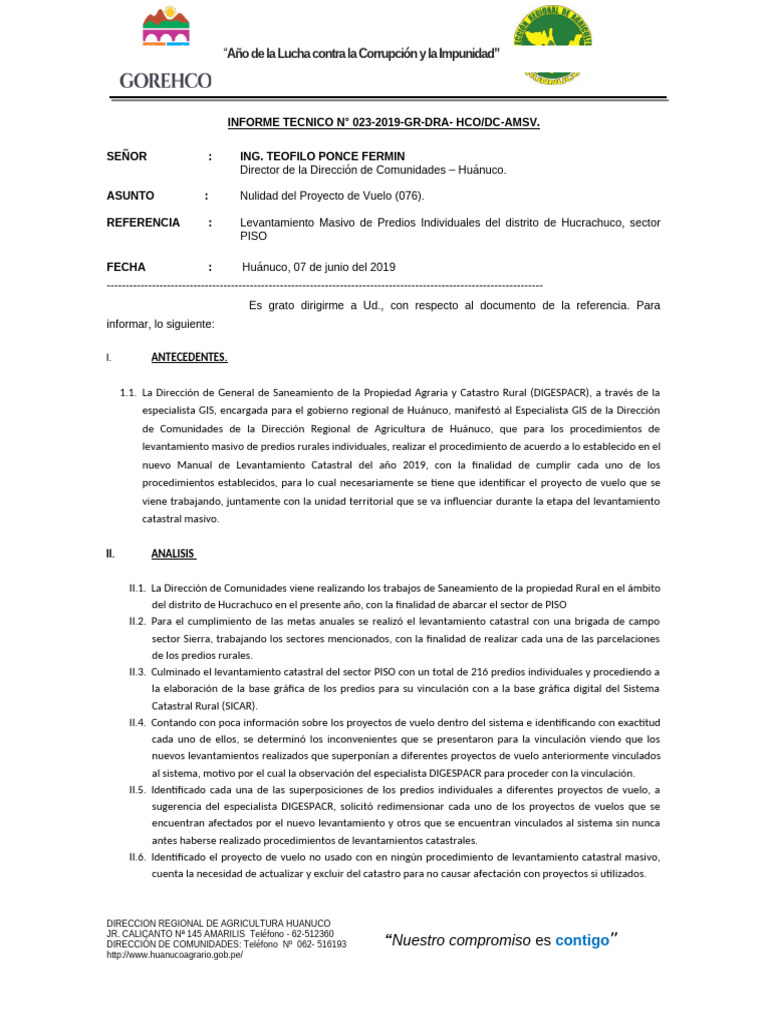 Informe-023-2019-Gore-Hco - Pvuelo 076 | PDF | Ciencia y matemáticas