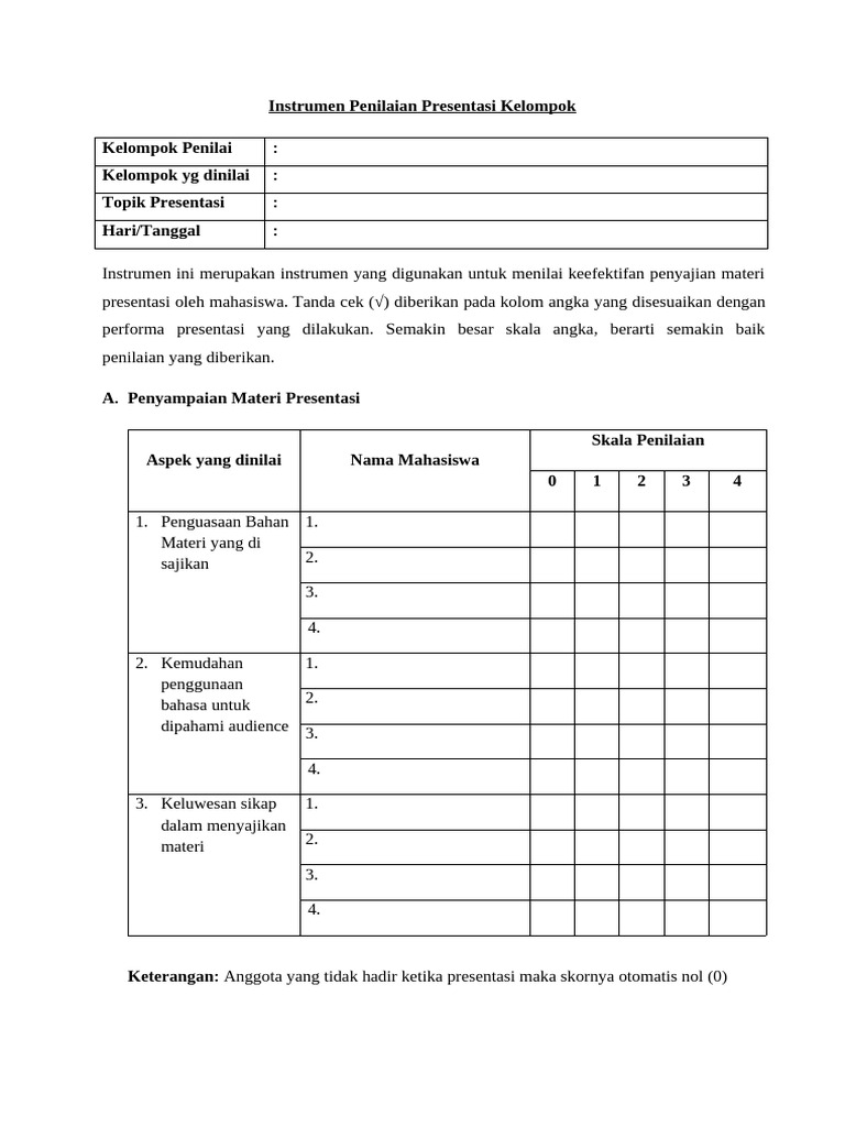 Instrumen Penilaian Presentasi Kelompok | PDF