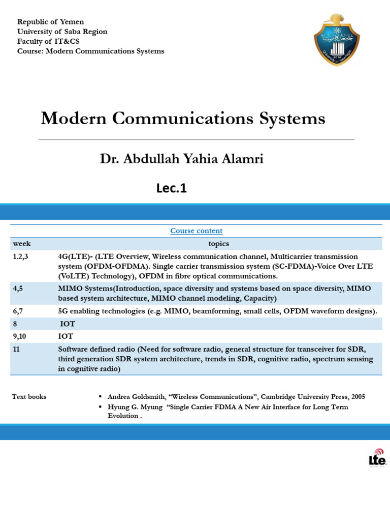 Lec 01 Introduction Modern Communications Systems | PDF | Mimo | 4 G