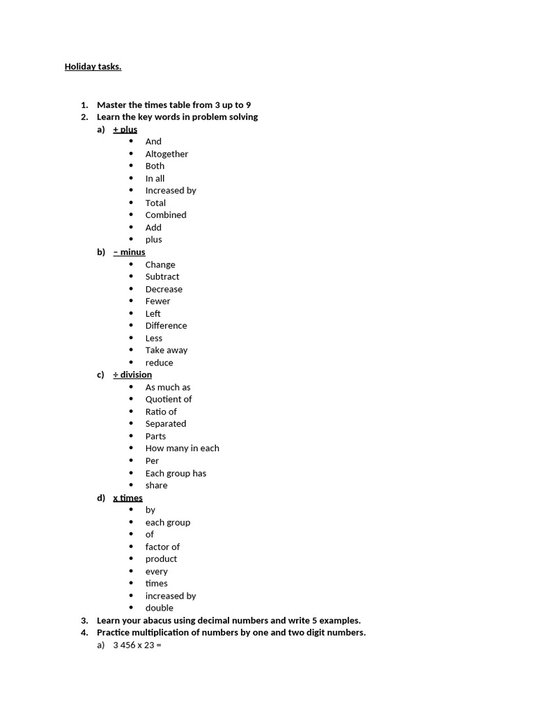 Holiday Tasks | PDF
