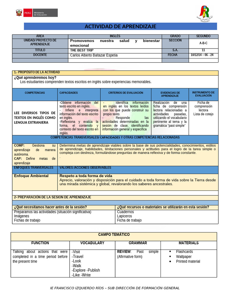 Sesion de Aprendizaje 11 2do Lee | PDF | Aprendizaje | Evaluación