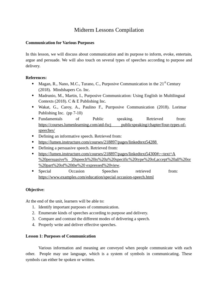 Midterm Lesson Compilation 2024-2025 | PDF | Persuasion | Communication