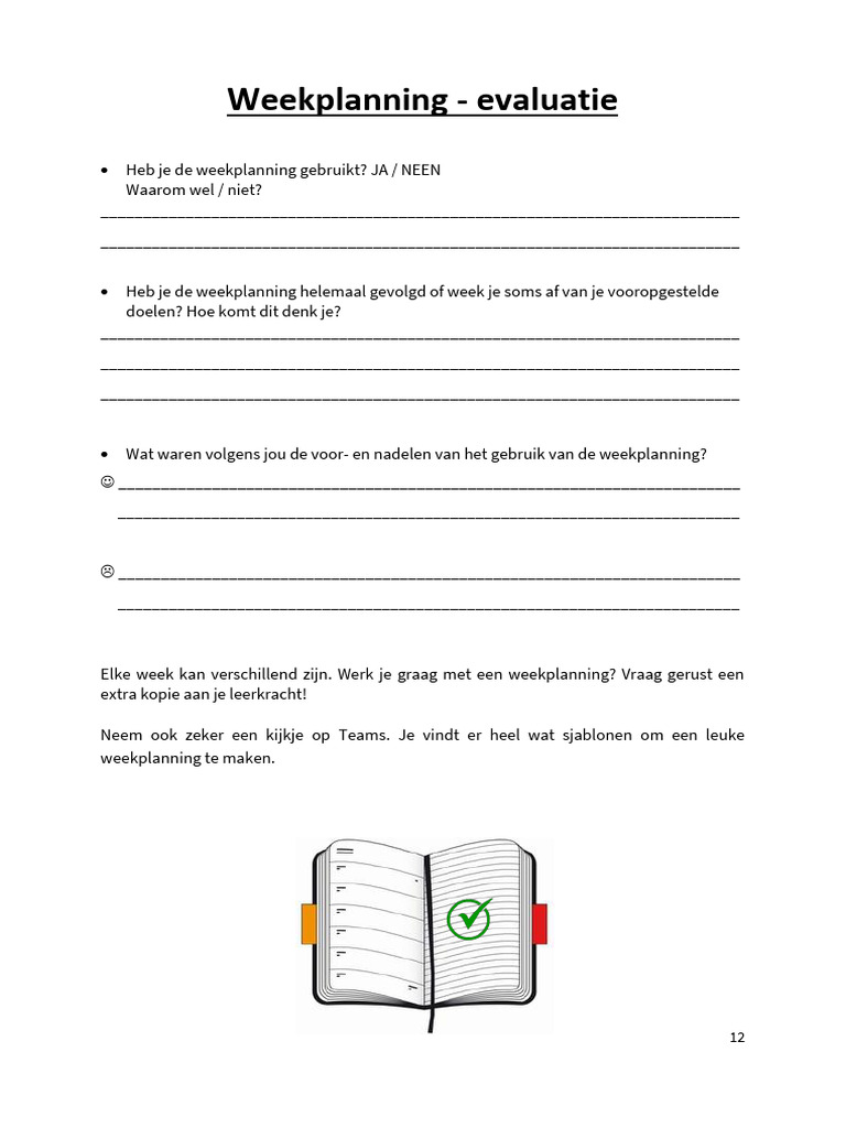 Bundel Deel 3 - Evaluatie Weekplanning & Studieplanning & Leerstijl | PDF