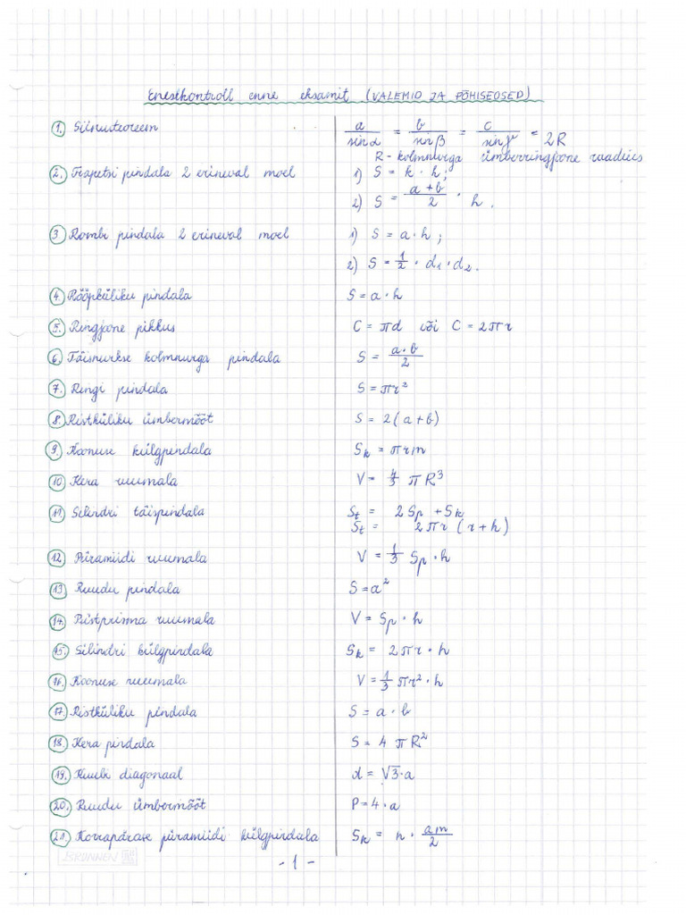 Matemaatika Valemid 1 | PDF