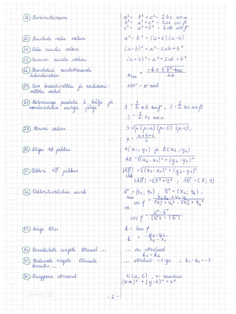 Matemaatika Valemid 2 | PDF