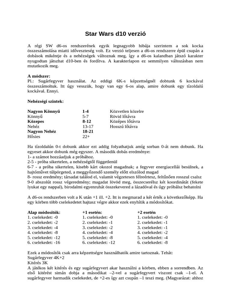 Star Wars d10 Verzio | PDF