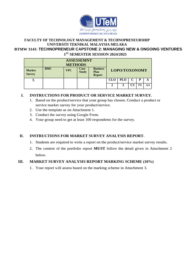 MARKET SURVEY Guideline Sem 1 2024-2025 | PDF | Marketing | Pricing