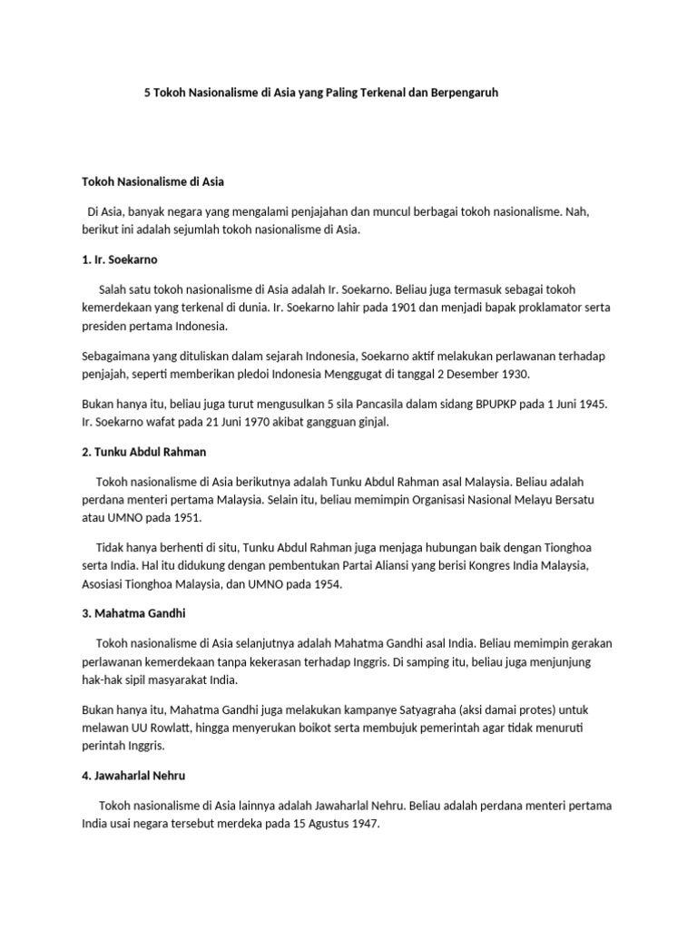 Deskripsi Tokoh Tokoh Nasionalisme Asia | PDF