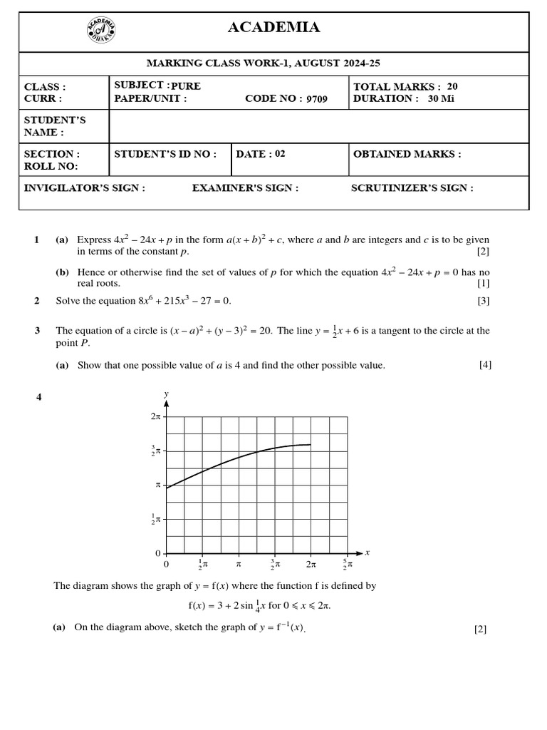 Xi Cam Pure Math-1 MCW-1 2024-25 | PDF | Pi | Function (Mathematics)