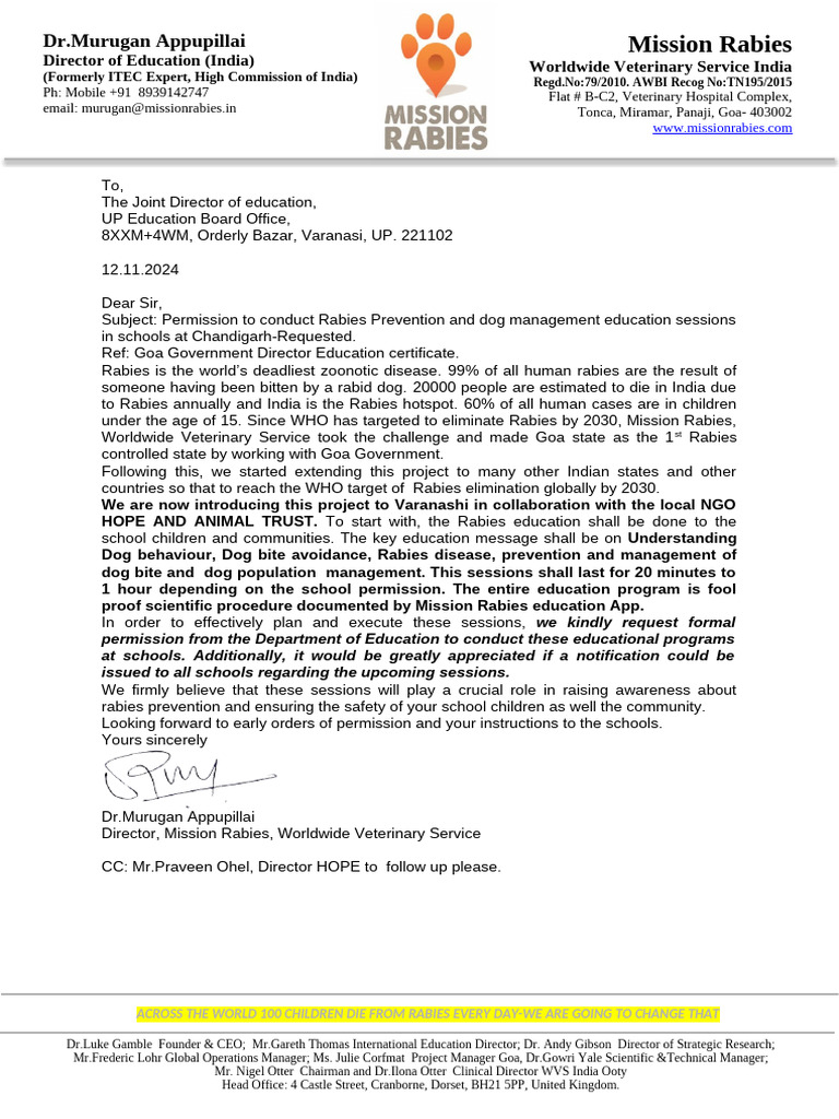 Letter For Permission To Conduct Rabies Session at Varanashi 12.11.2024 ...