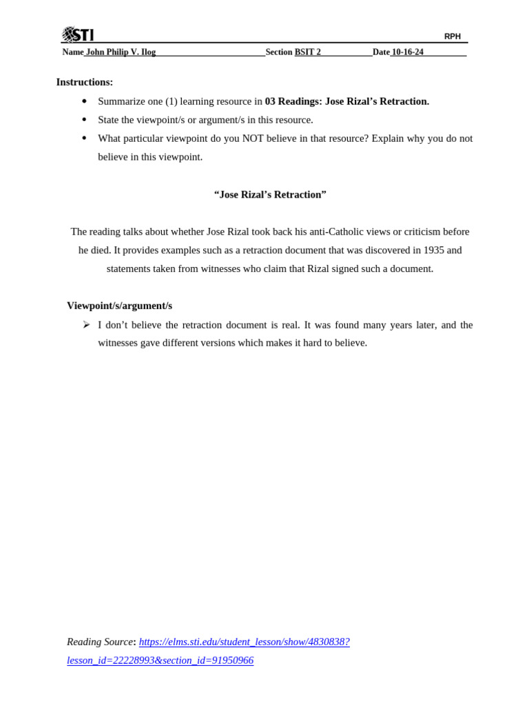 03 - eLMS - Activity - 3 - (RPH) | PDF