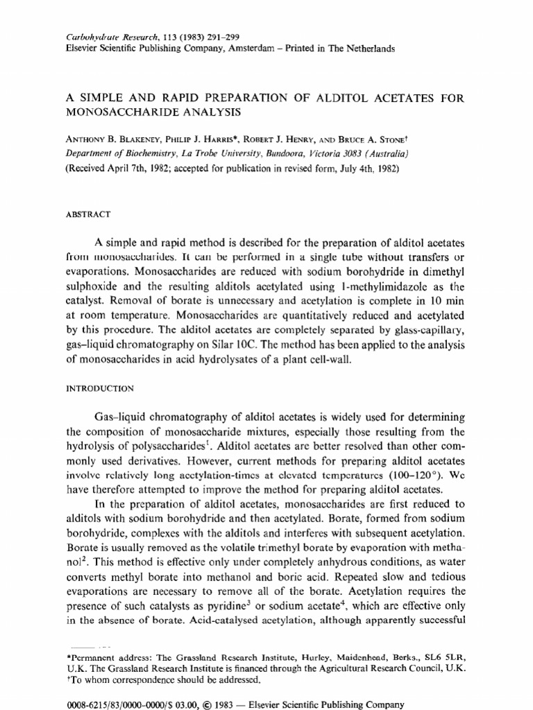 Blakeney - A Simple and Rapid Preparation of Alditol Acetates For | PDF ...