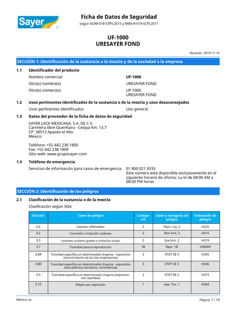 13 MSDS Uresayer Uf-1000 | PDF | Agua | Combustión