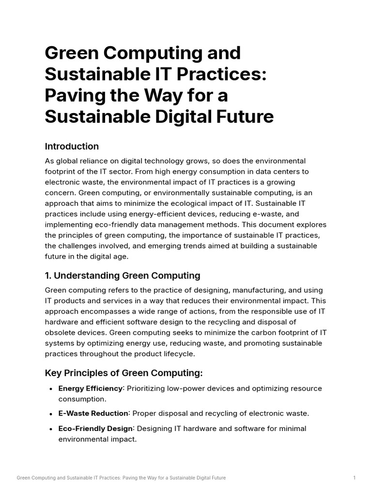 Green Computing and Sustainable IT Practices Paving The Way For A ...