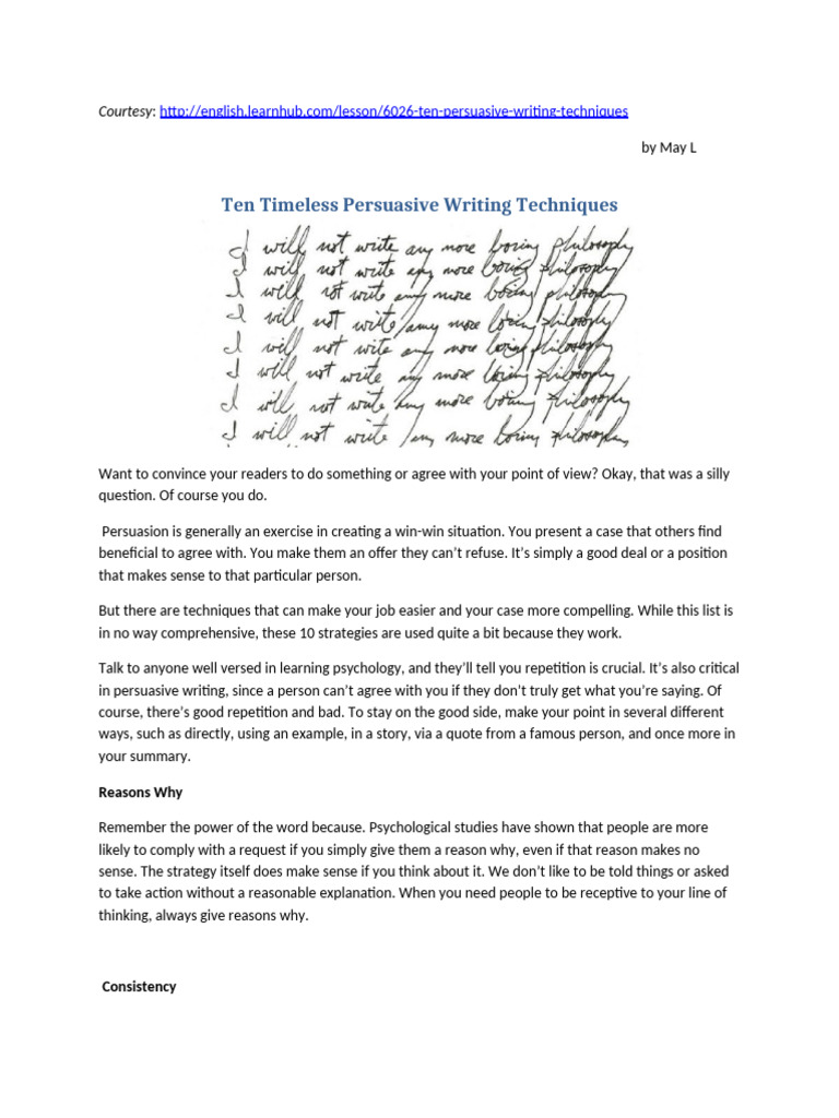 Ten Timeless Persuasive Writing Techniques | PDF | Persuasion | Thought